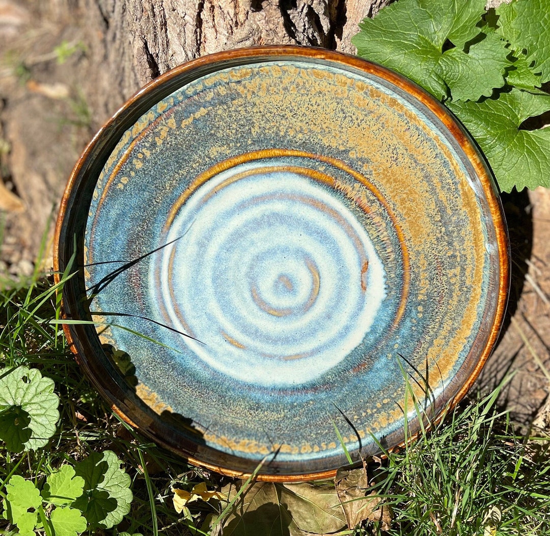 Large 10 Inch Plate, Blue and Brown Plate, Wheelthrown Plate, Handmade ...