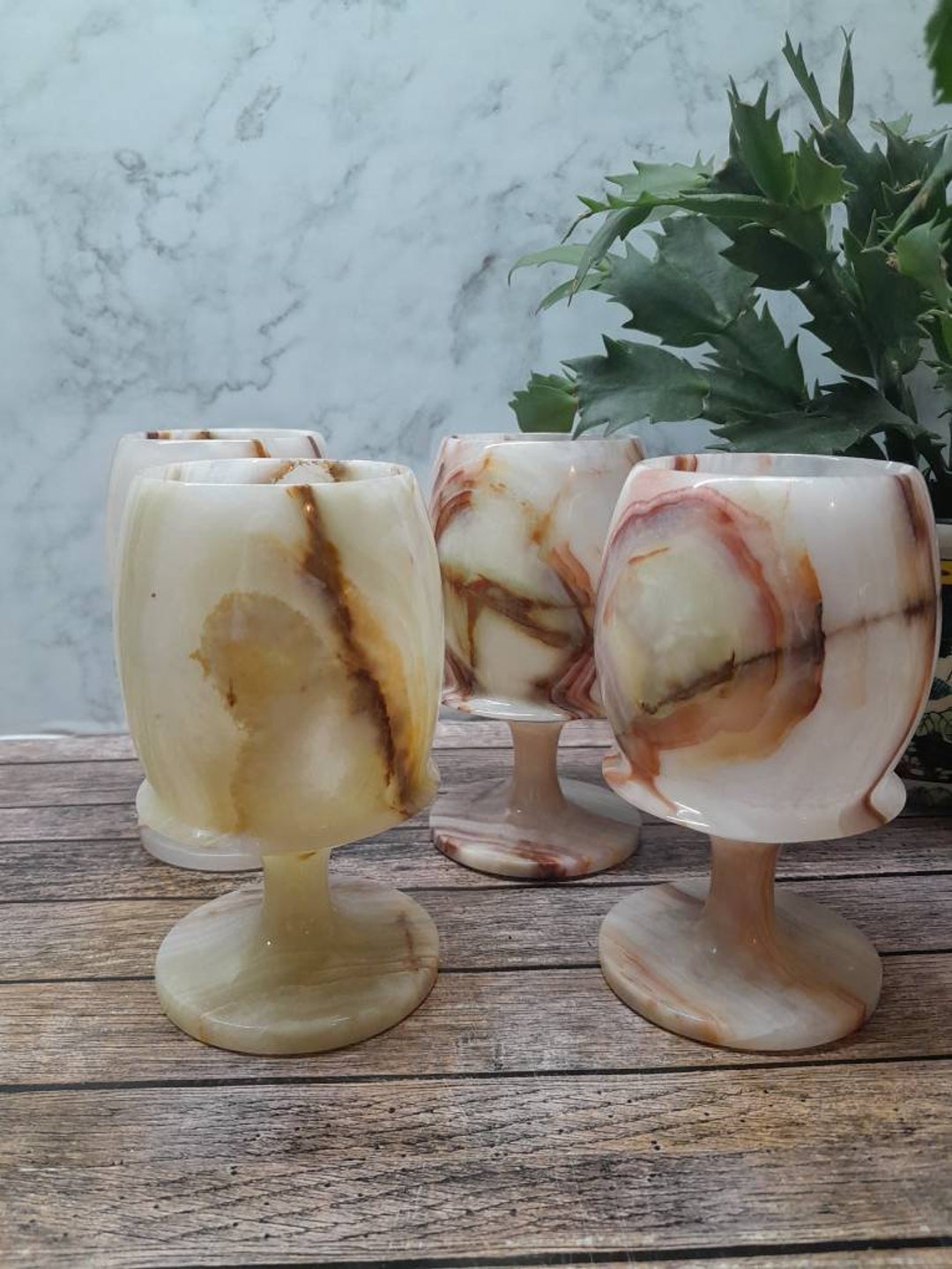 Onyx Marble Goblets 4pc Set - Etsy