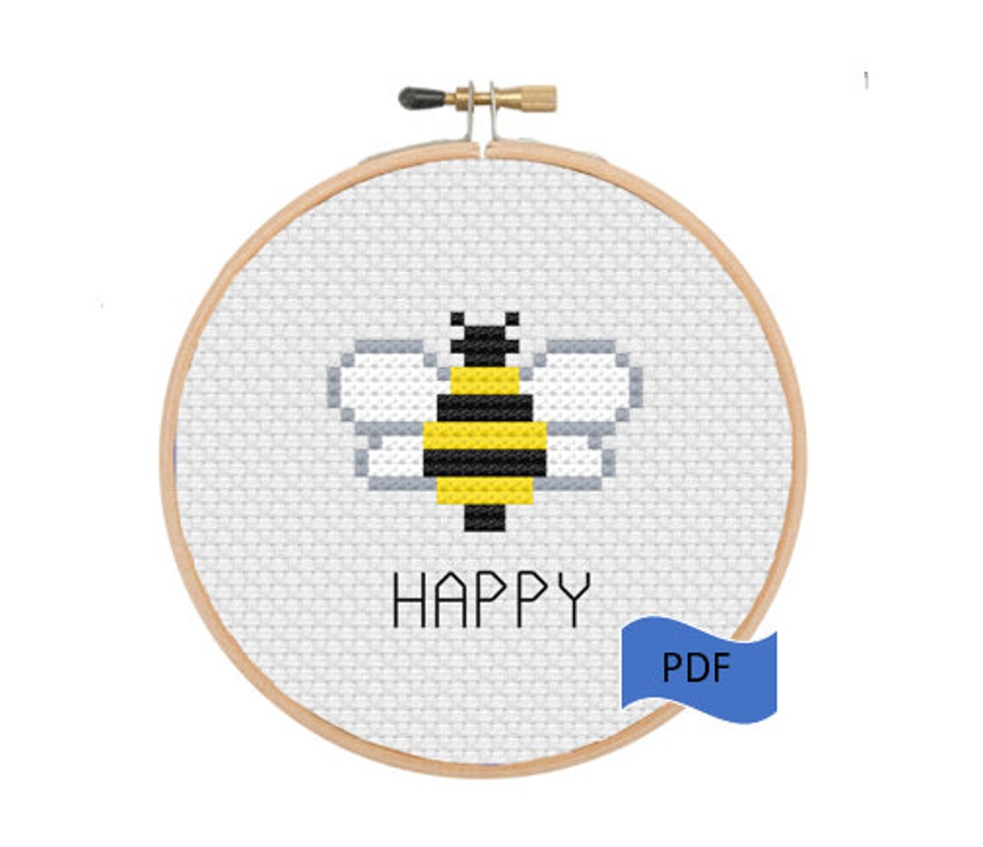 Bee Happy Cross Stitch Pattern, Beginner Friendly (PDF Pattern) - Etsy