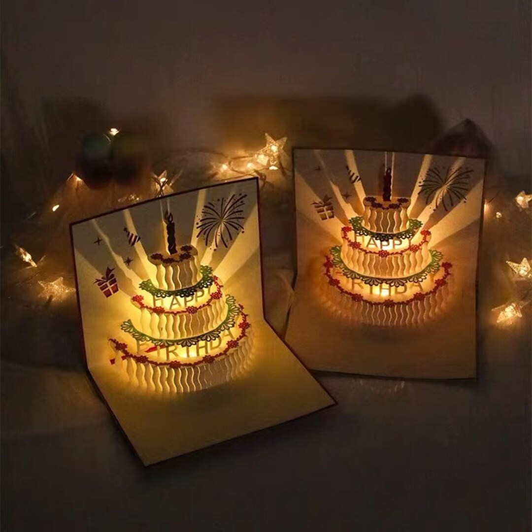 Light up Birthday Card, 3D Pop up Cake Card, Handmade Happy Cake ...