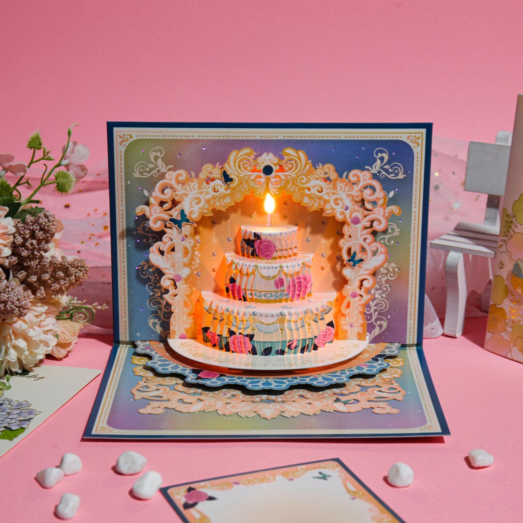 Birthday Card, Retro Design Birthday Card， Creative 3D Perspective ...