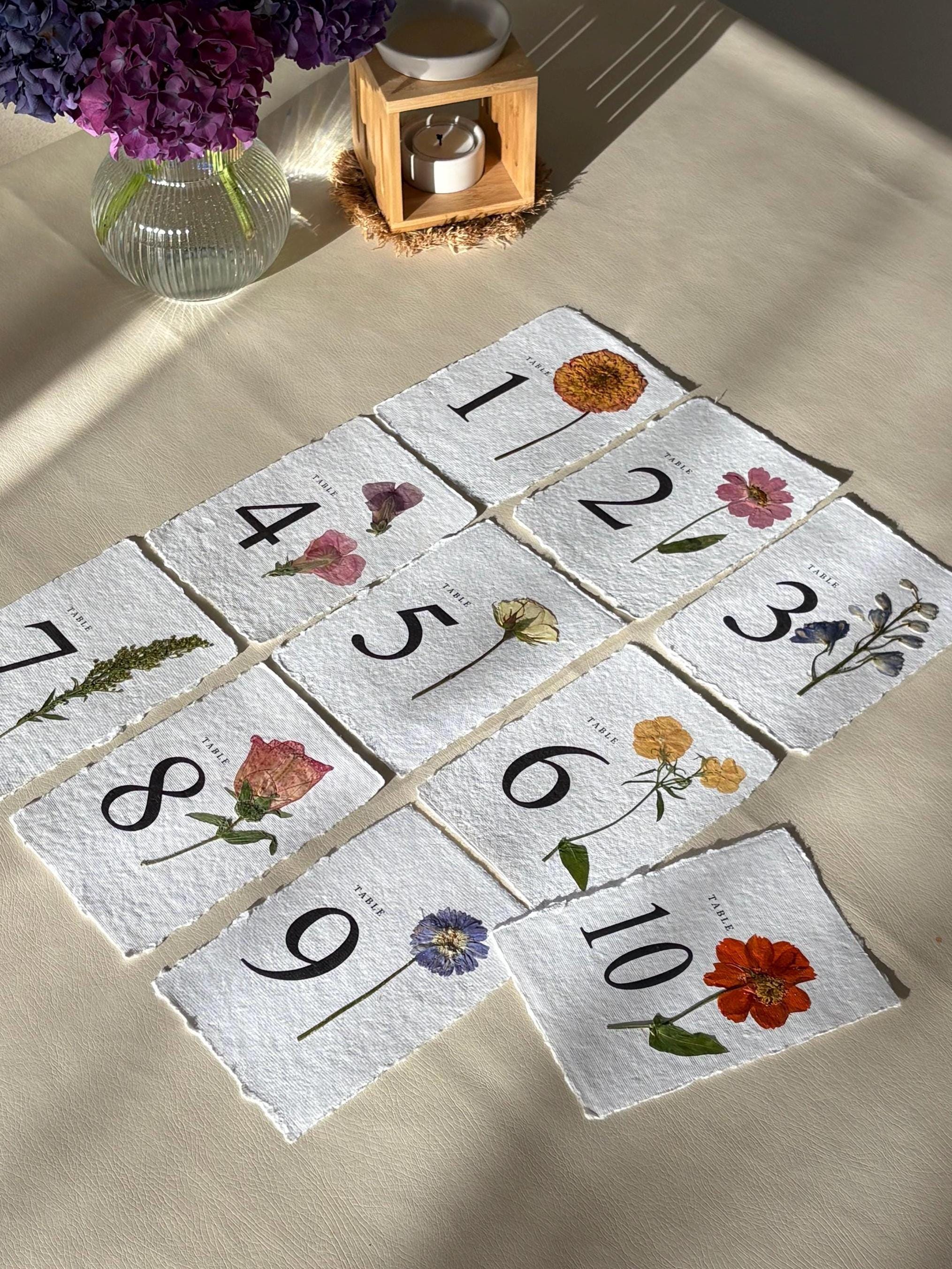 Pressed Flower Wedding Table Numbers: Handmade Deckle Edge Paper - Etsy