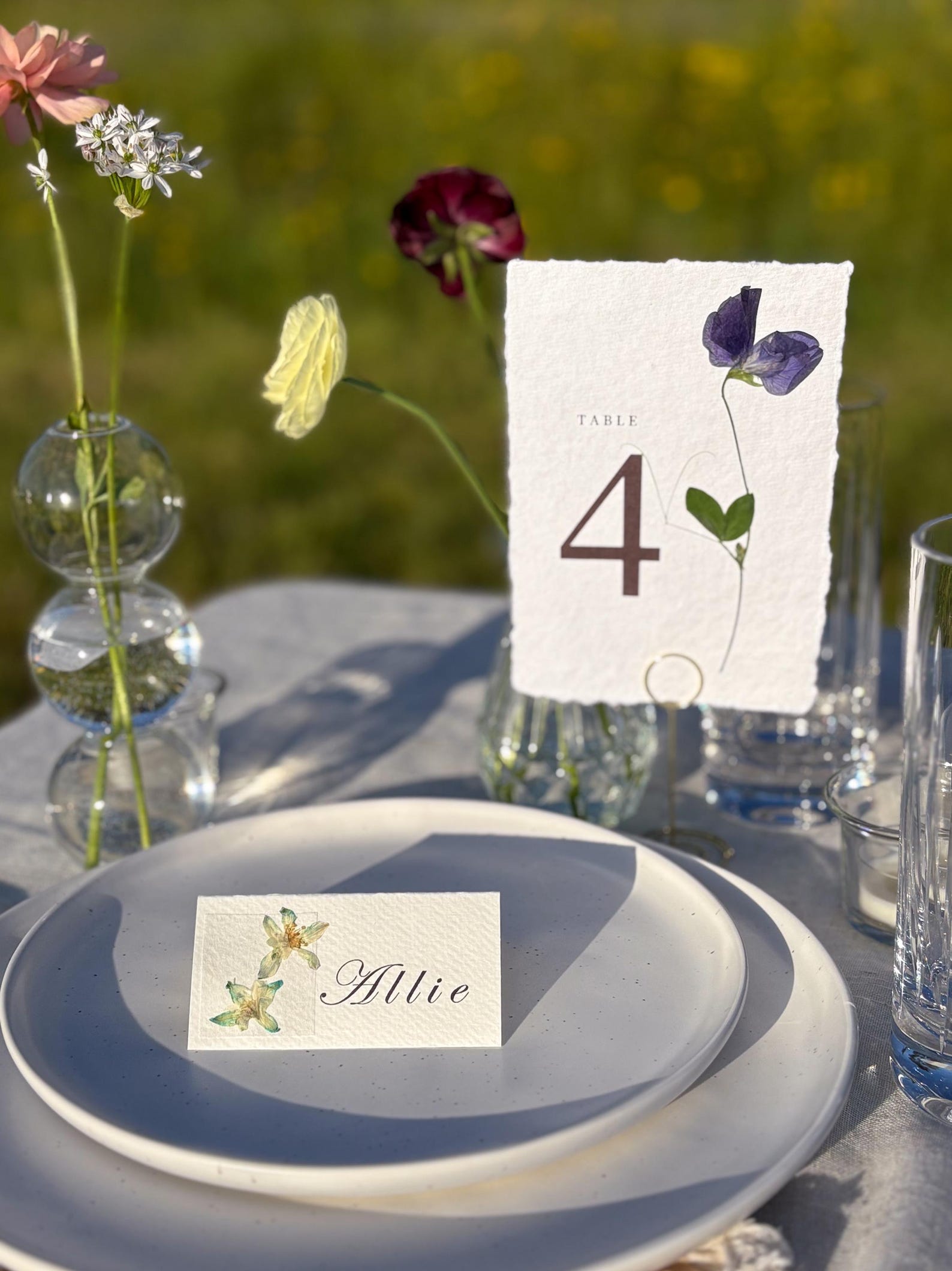 Pressed Flower Wedding Table Numbers: Handmade Deckle Edge Paper - Etsy