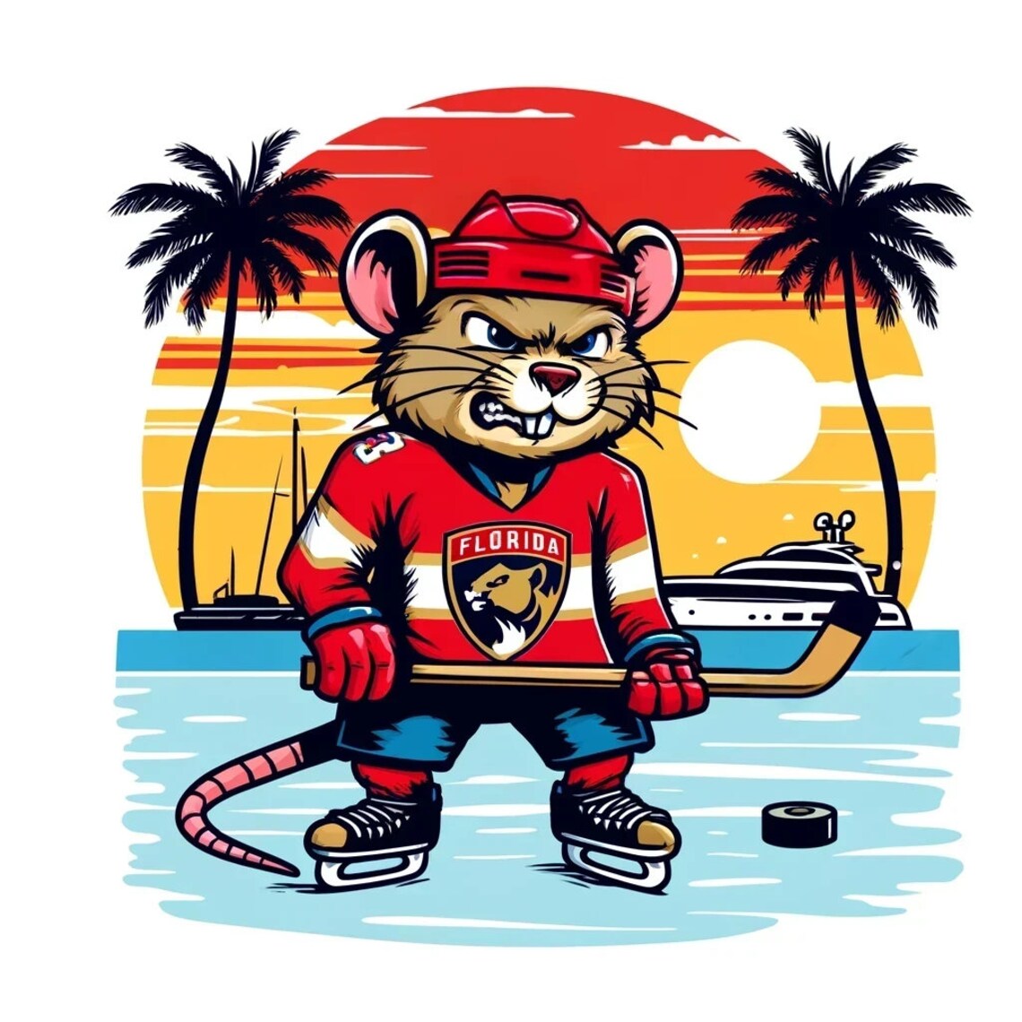 Florida Panthers Cartoon Rat Hockey T-shirt Design - Unique Graphic Tee ...