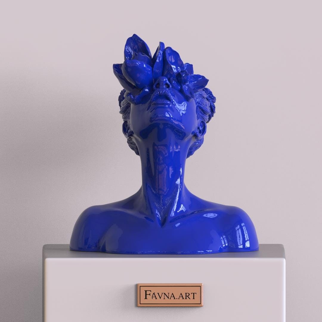 Bust Head Blue Statue Sculpture “daughter of a Faun”. Interior Figurine ...