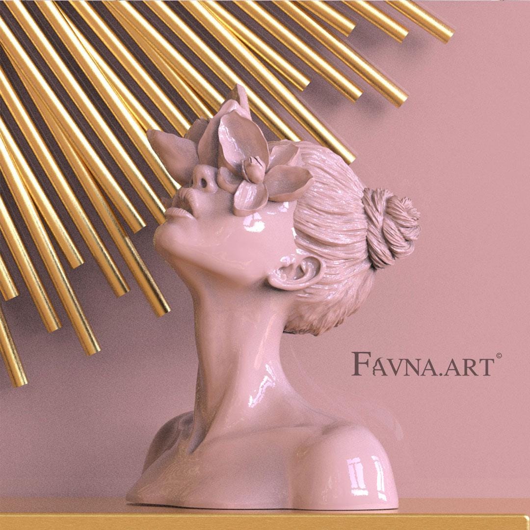 Art Deco Lady Statue: Unique Pink Bust Statue, "daughter of a Faun ...