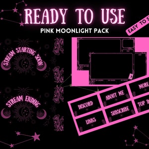 Pink Moon Overlay, Twitch Overlay, Streaming Pack, Celestial Stream Pack, Stream Screen Pack ...