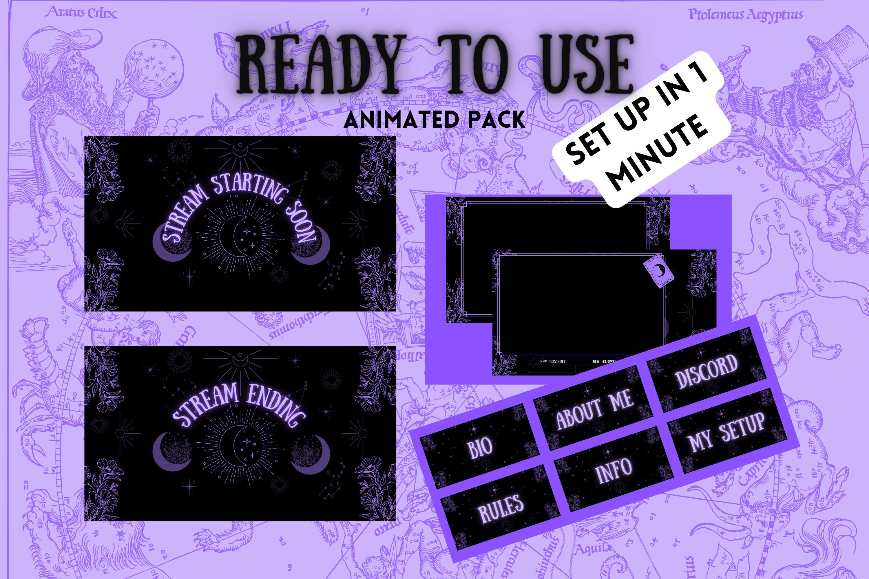 Purple Moon Overlay Twitch Overlay Streaming Pack Celestial - Etsy