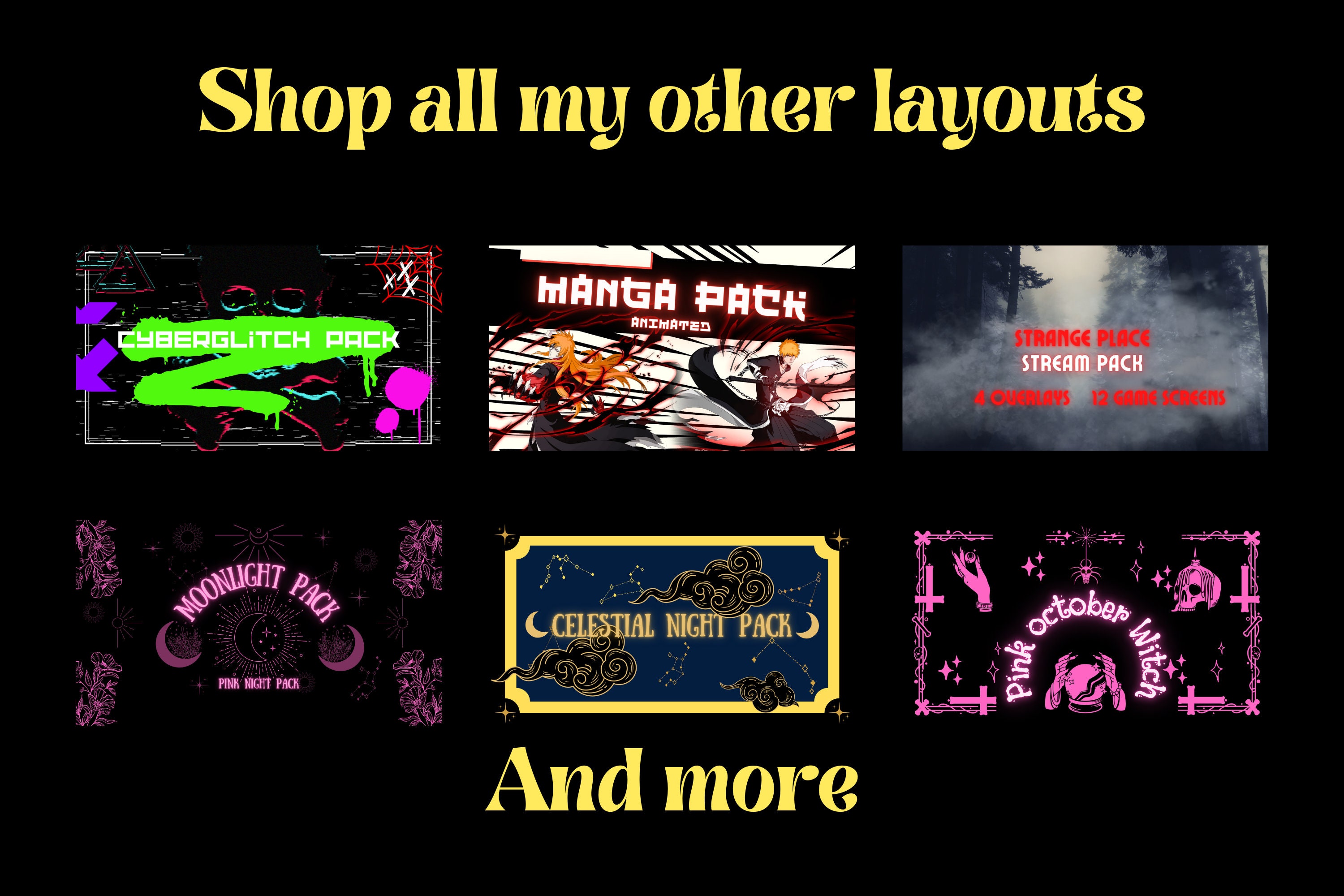 Goth Witch Stream Pack, Animated Layouts, Streaming Overlays, Panel ...