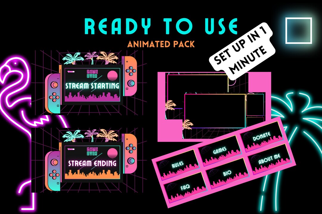 Neon Retro Stream Overlay, Stream Pack for Twitch, Twitch Pack, Twitch ...