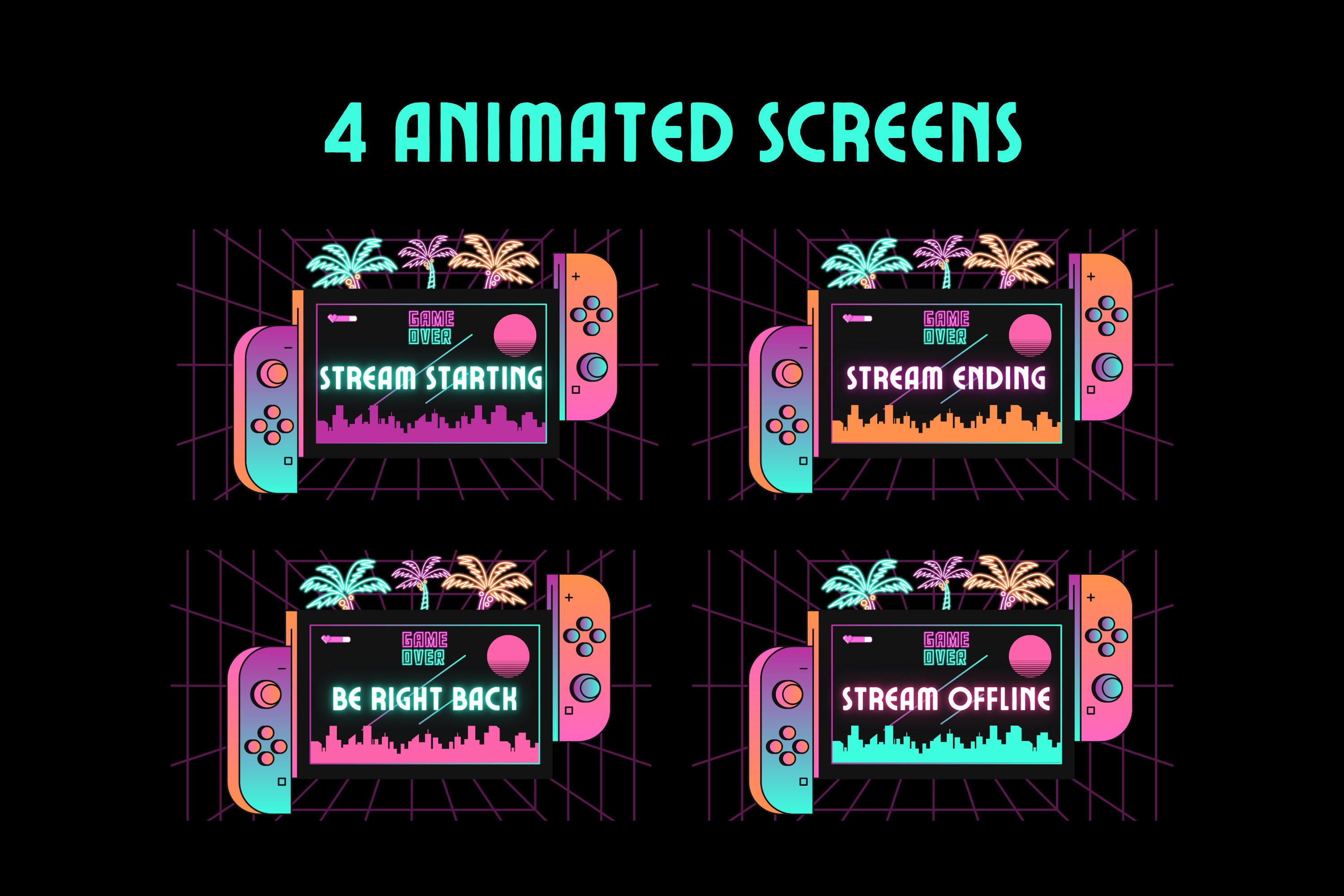 Neon Retro Stream Overlay, Stream Pack for Twitch, Twitch Pack, Twitch ...