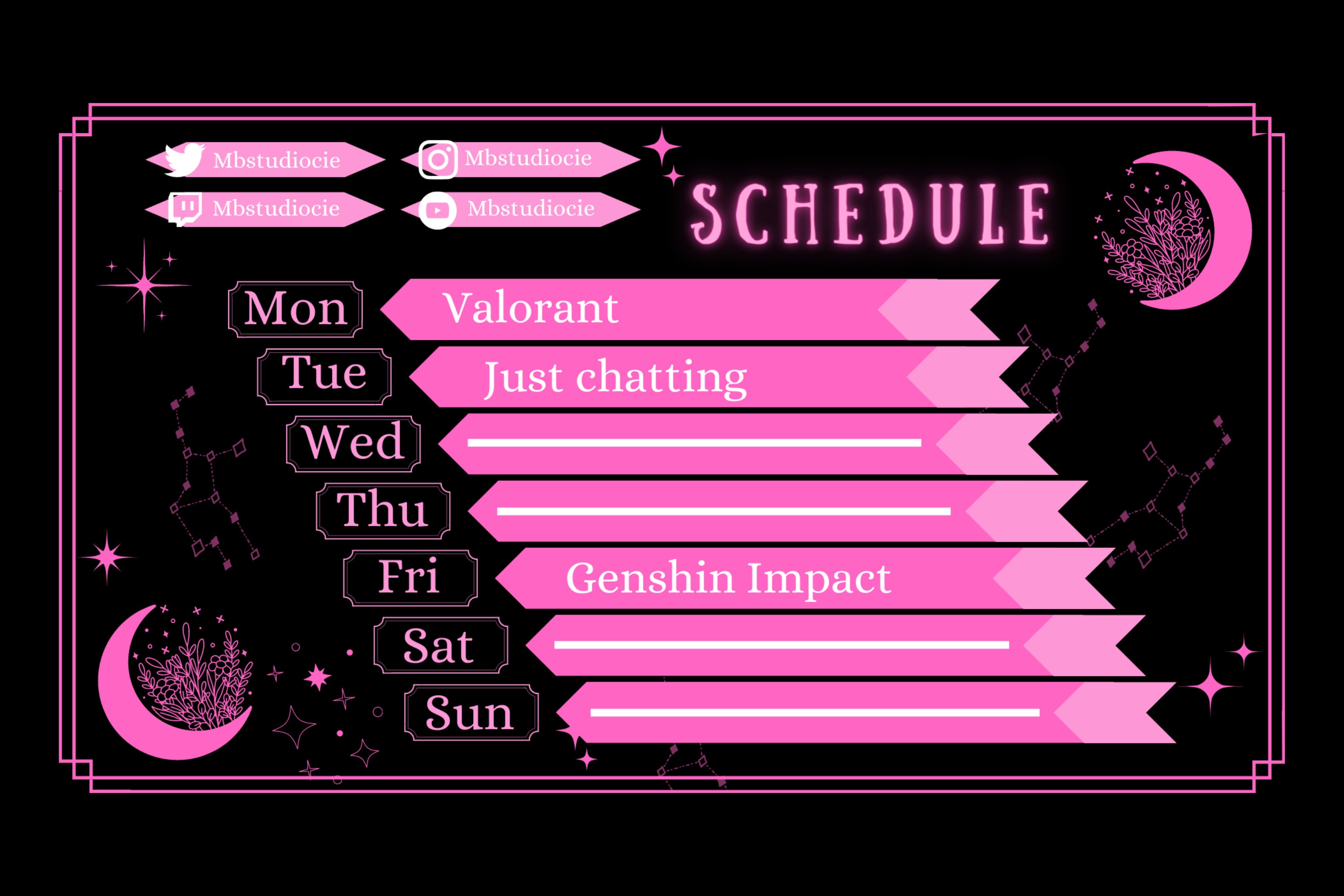 Pink Twitch Schedule Template Celestial Twitch Overlay - Etsy