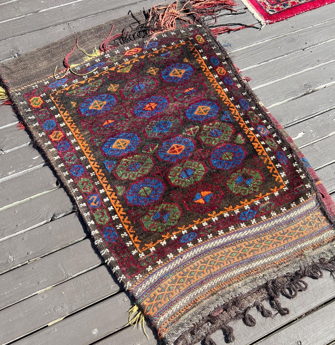 3x4 Antique Baluch Saddle Bag Rug, Hand-knotted With Wool Natural Dyes ...