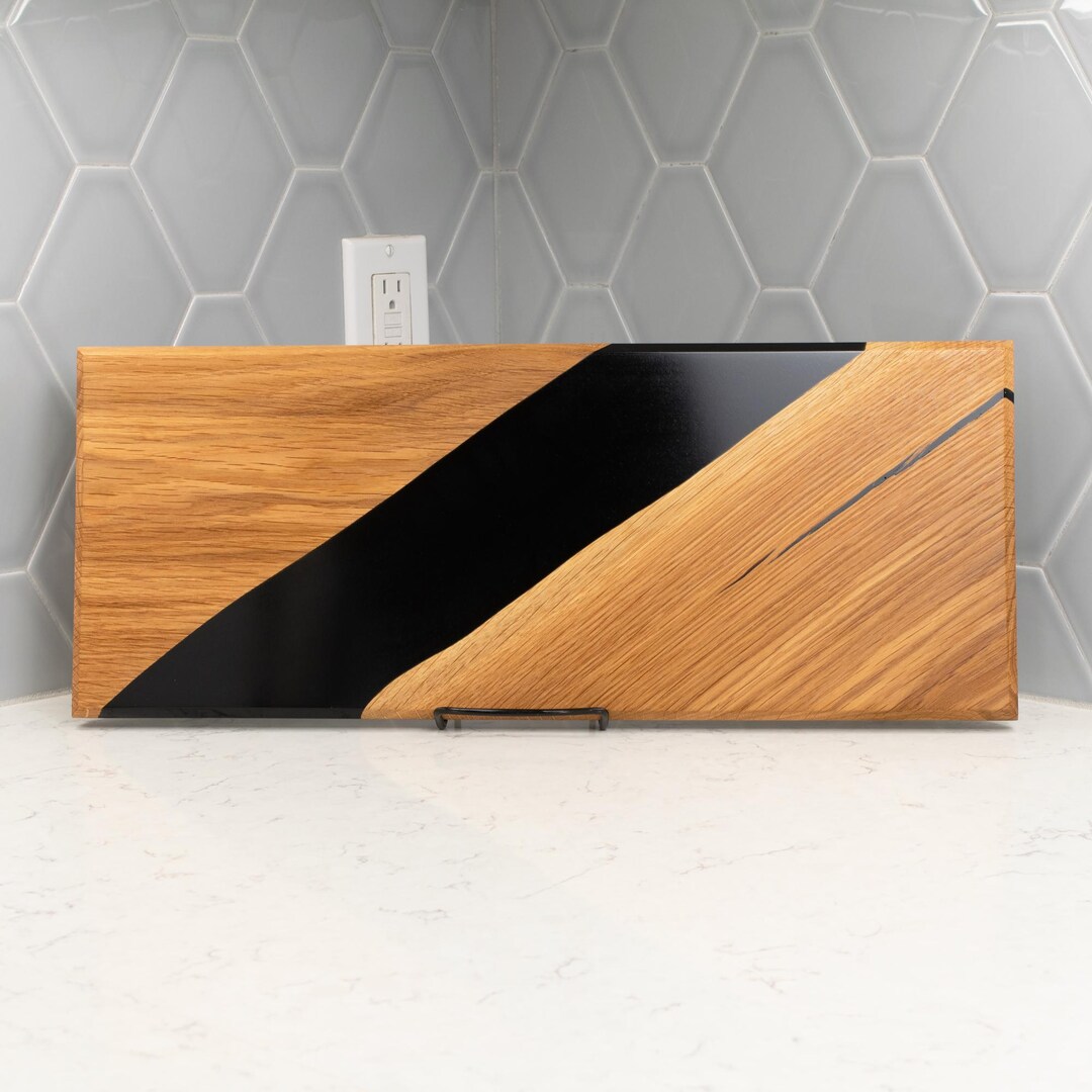 Modern Charcuterie Board River Tray – Oak Wood & Black Epoxy Resin ...