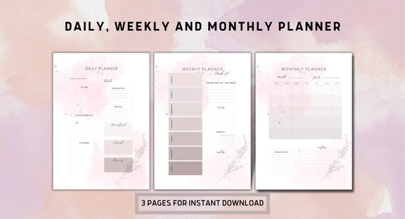 Printable Elegant Daily Planner Weekly Planner Monthly - Etsy