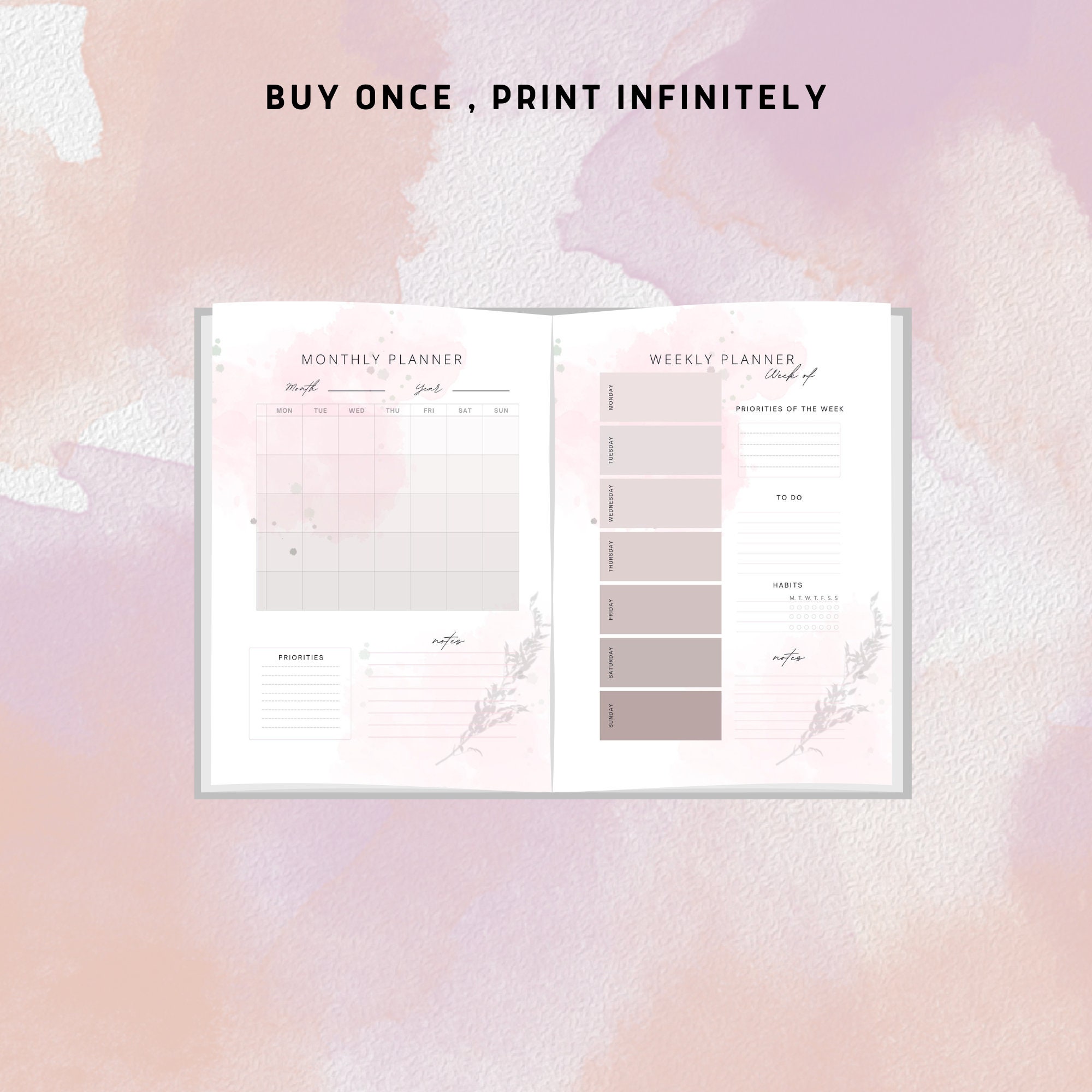 Printable Elegant Daily Planner, Weekly Planner, Monthly Planner ...