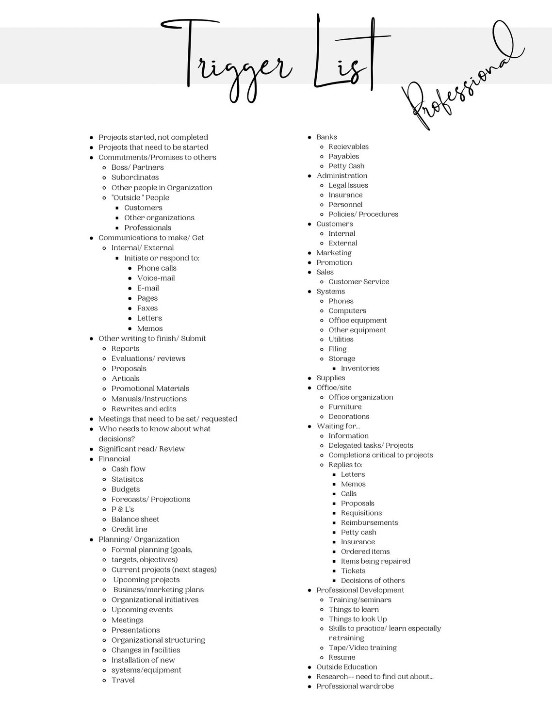 Printable, Trigger List, GTD, Happy Planner - Etsy