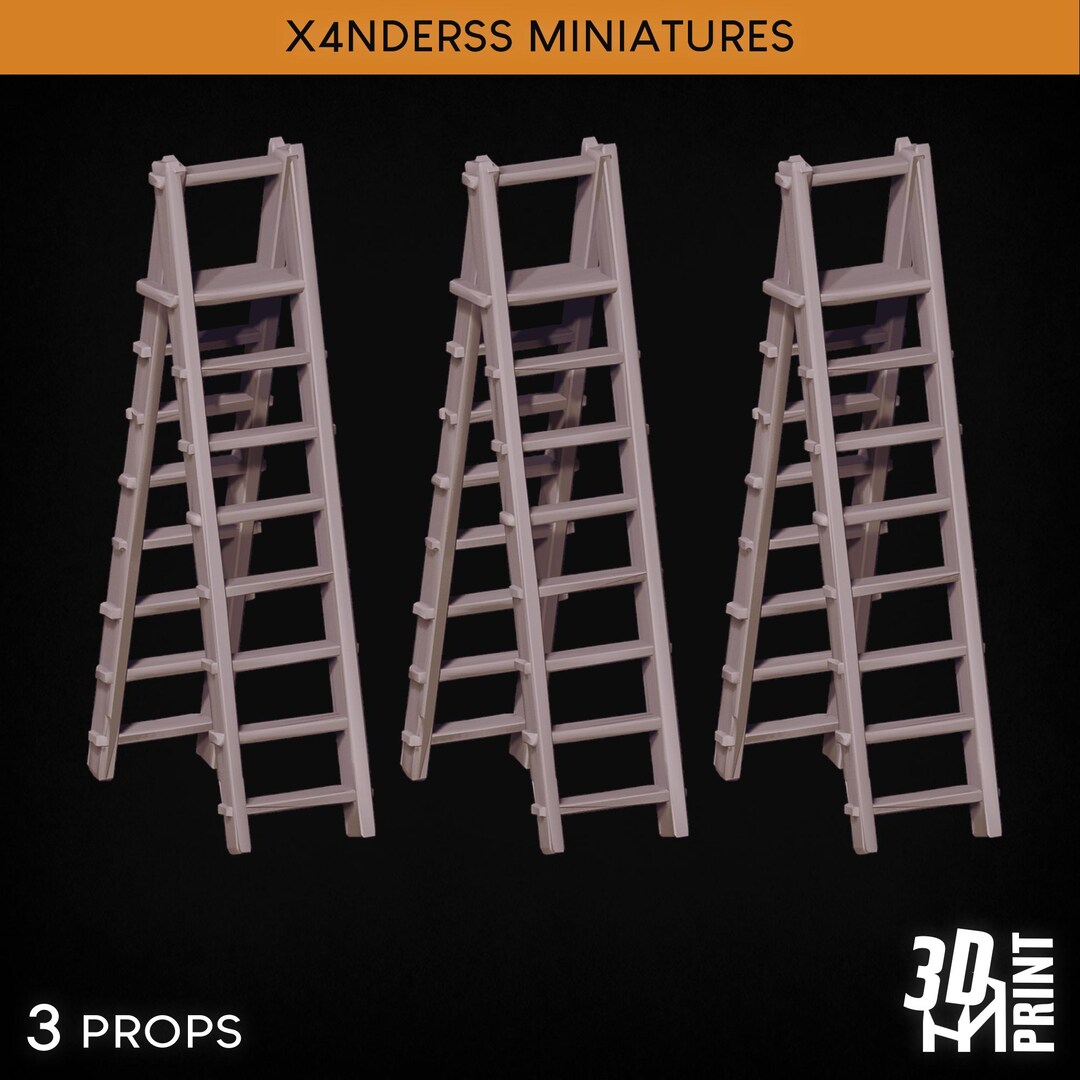 3D Printed 3 Large Size Step Ladders Miniature Models - 1/35 38mm 1/48 ...