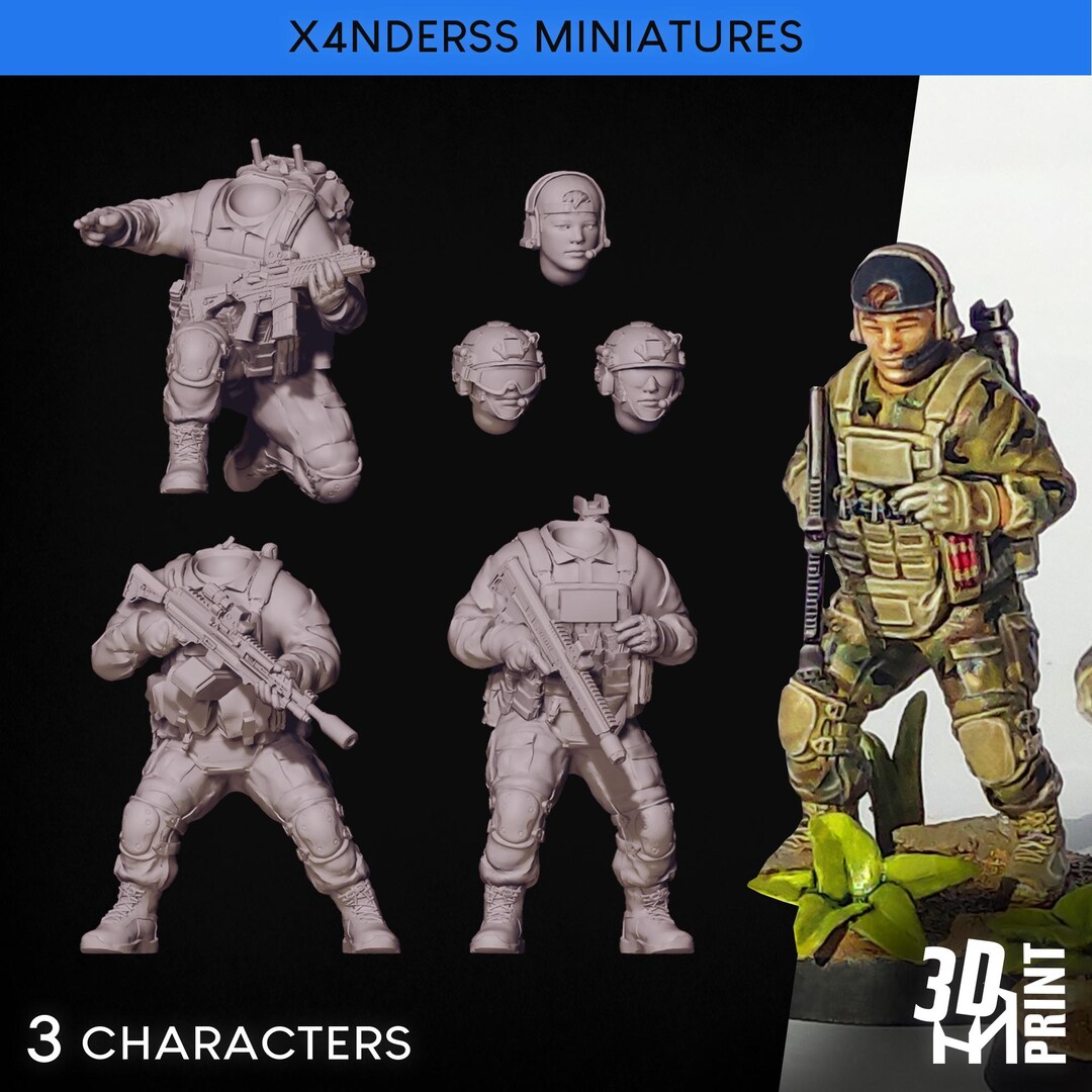 3D Printed Modern NGSW Military Miniature Solders (set of 3) - 1/48, 1/ ...