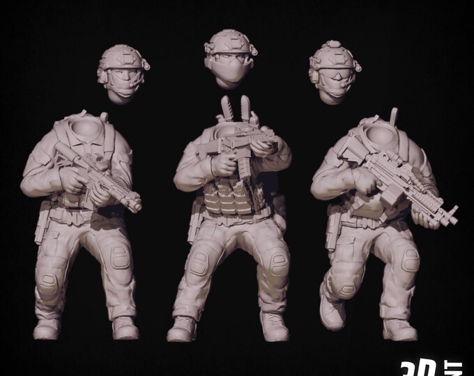 3D Printed Modern Navy Seals Military Miniature Solders (set of 3) - 1/ ...