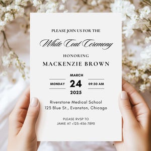 White Coat Ceremony Invite Printable Digital White Coat Ceremony ...