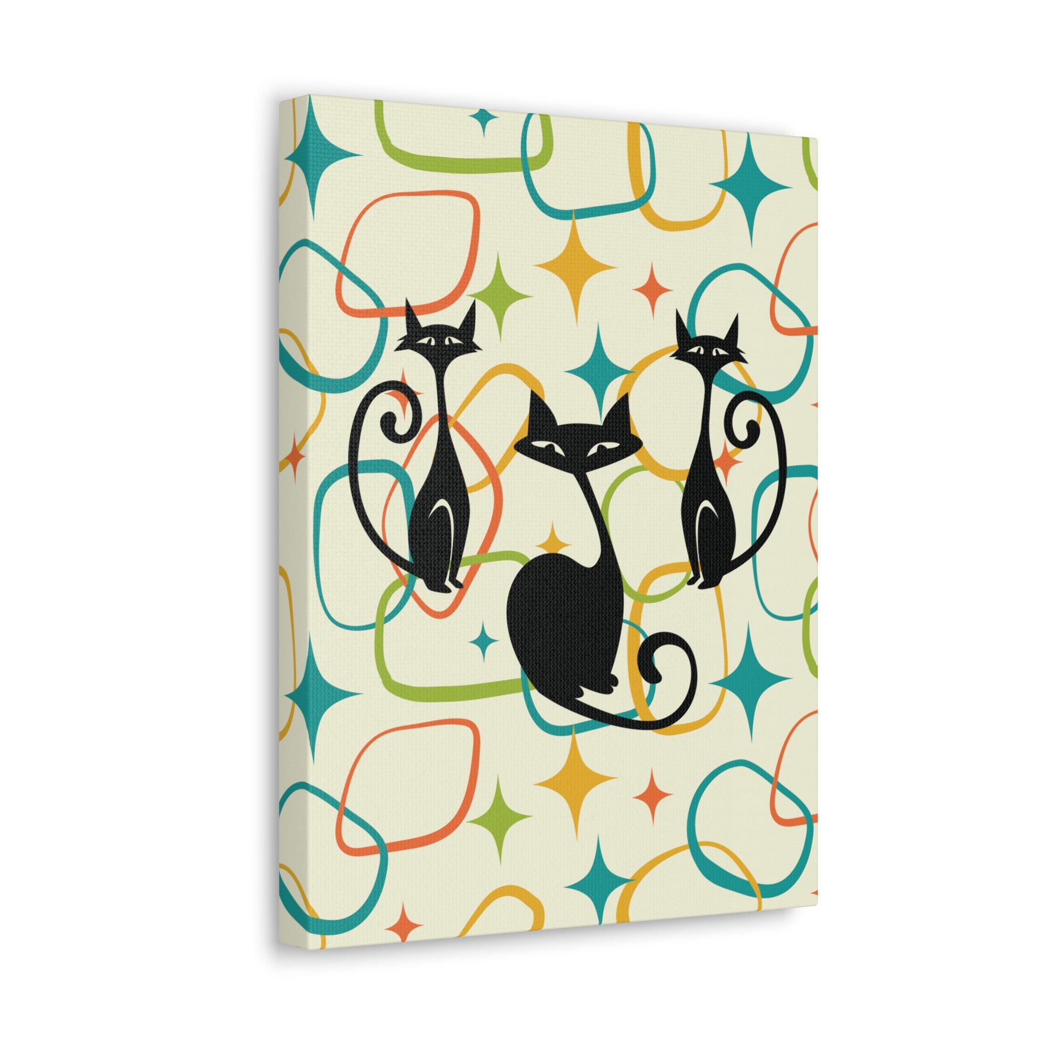 Atomic Cat Wall Art Mid Century Modern Canvas Art MCM Cat Home Decor ...