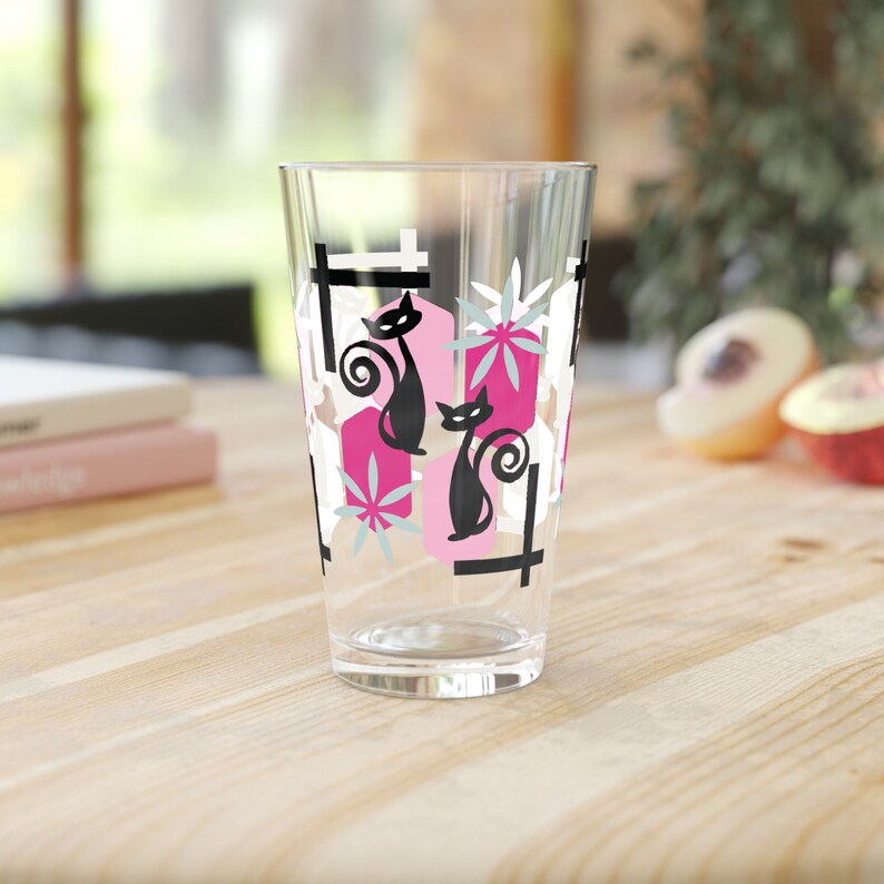 Atomic Cat Glassware Cat Drinking Glasses Black Cat Mid Century Modern ...
