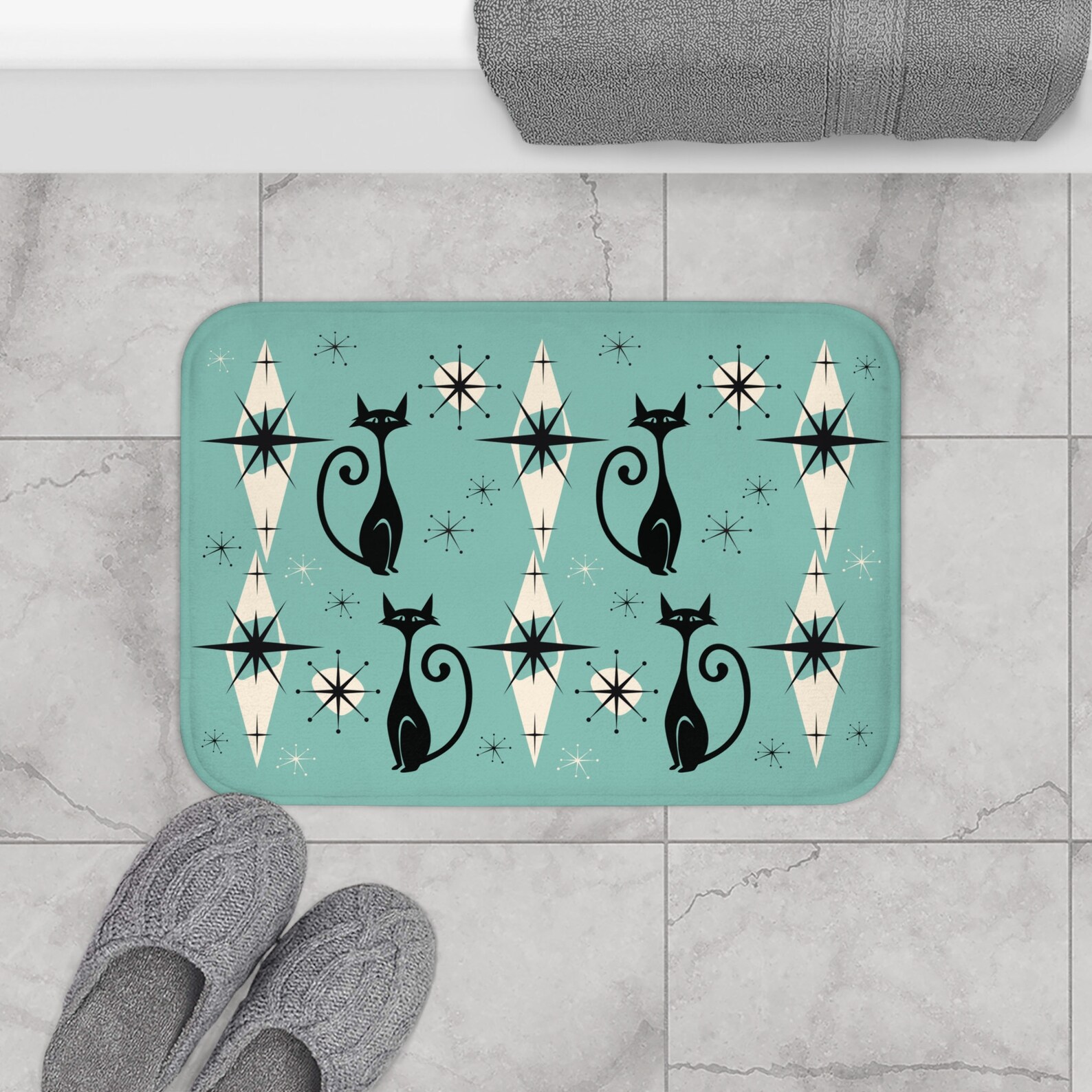 Mid Century Modern Bath Math Retro Atomic Cat Bathroom Decor Aesthetic ...