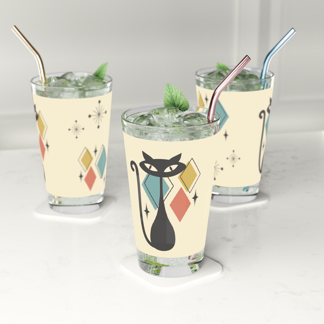 Atomic Cat Glass Mid Century Modern Glassware Black Cat Drinking Glass ...