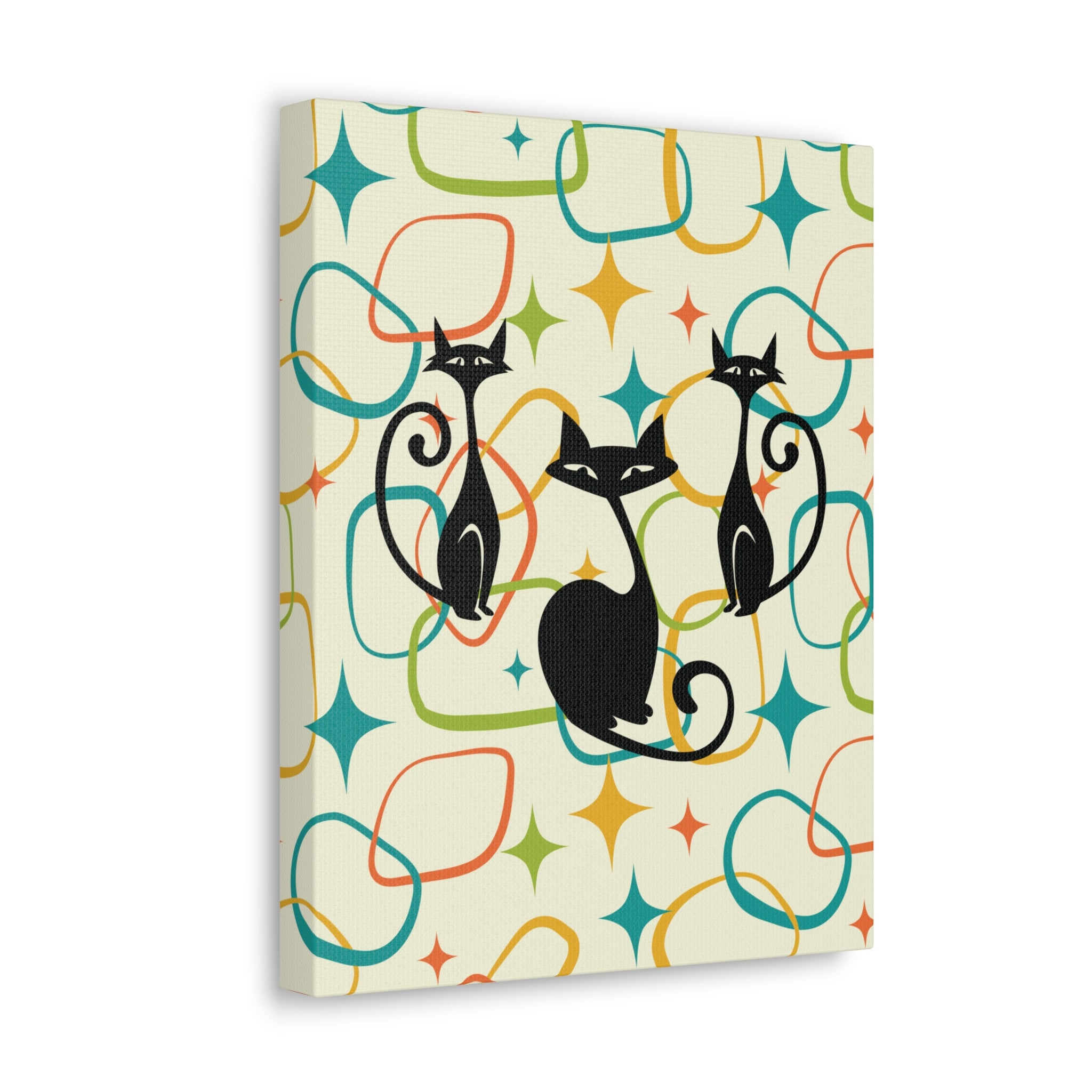 Atomic Cat Wall Art Mid Century Modern Canvas Art MCM Cat Home Decor ...