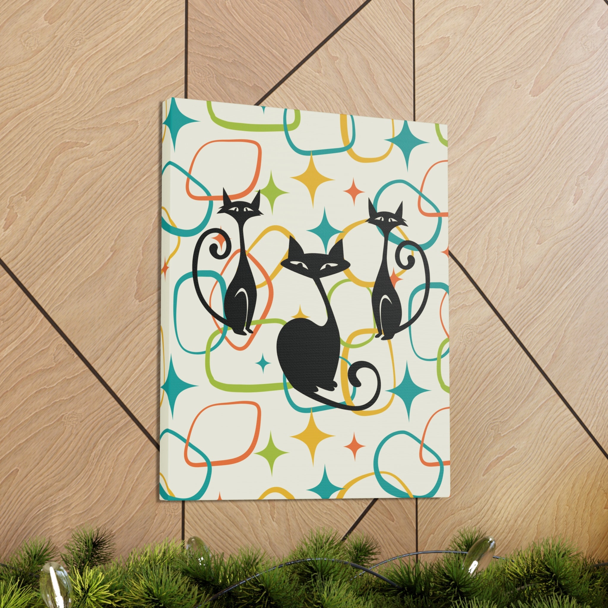 Atomic Cat Wall Art Mid Century Modern Canvas Art MCM Cat Home Decor ...