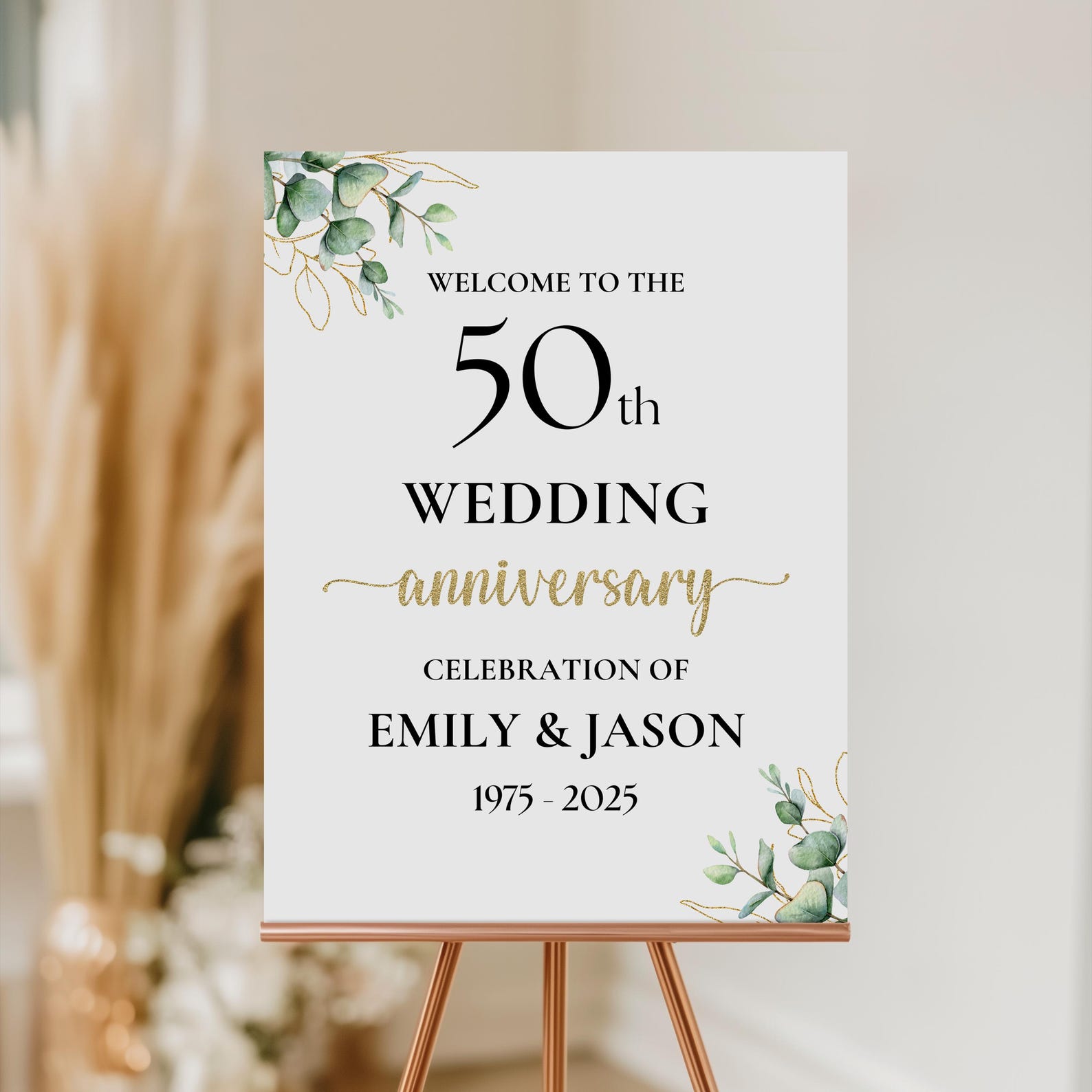 50th Wedding Anniversary Sign 50th Anniversary Welcome Sign Golden ...