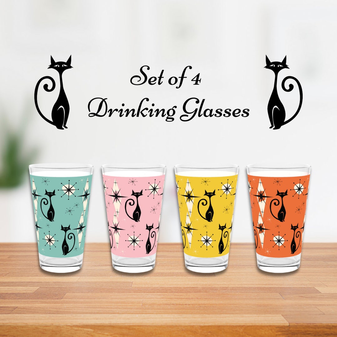 Atomic Cat Drinking Glasses Set of 4 Glasses Mid Century Modern ...