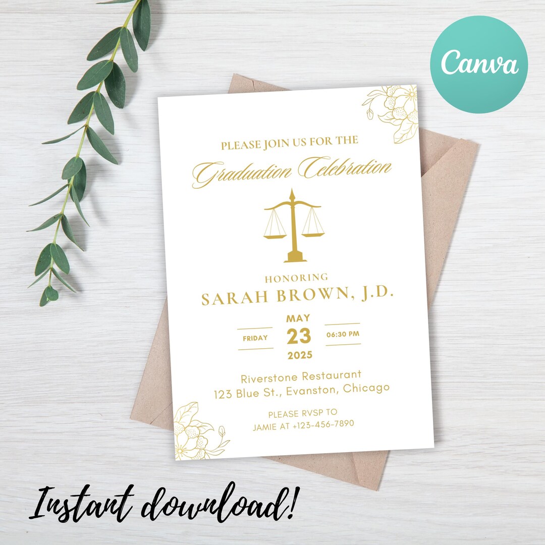 Law School Graduation Invitation Lawyer Graduation Party Invite ...