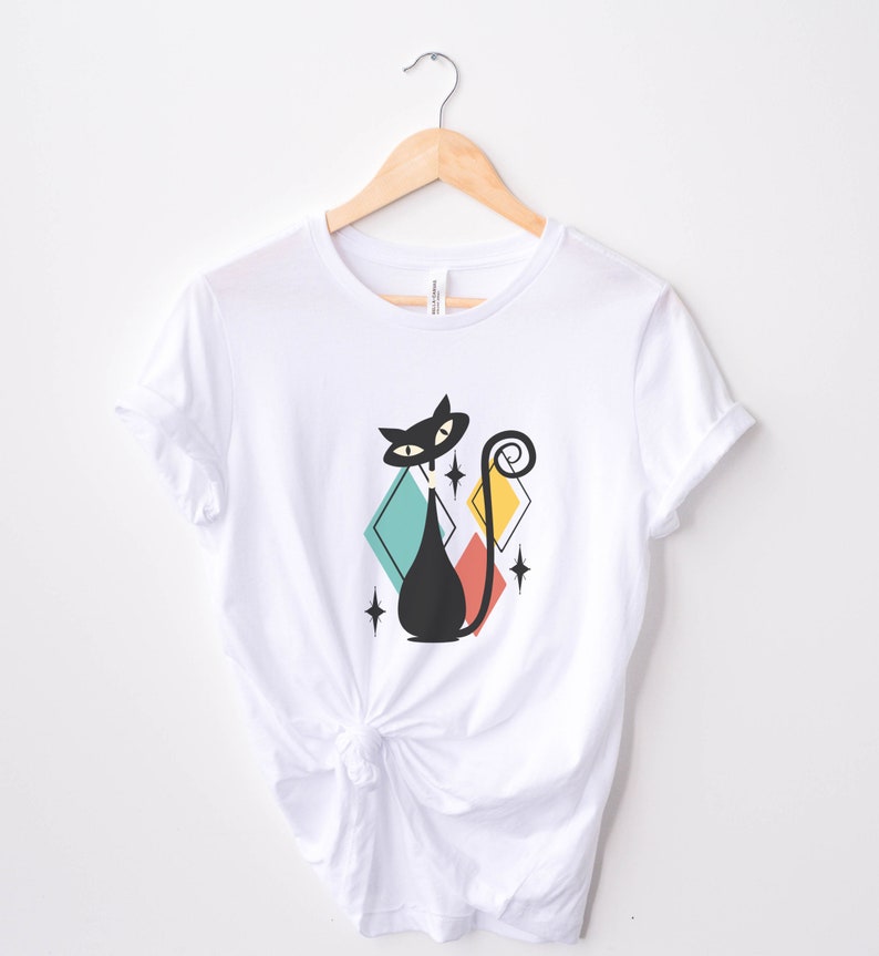 Atomic Cat Shirt Mid Century Modern Tshirt Black Cat Tee Gift for Cat ...