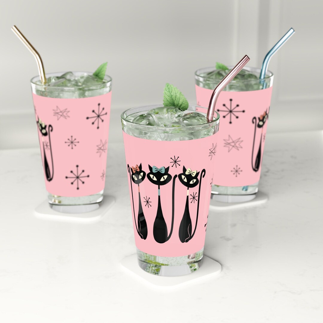 Atomic Cat Drinking Glasses Mid Century Modern Glassware MCM Black Cat ...