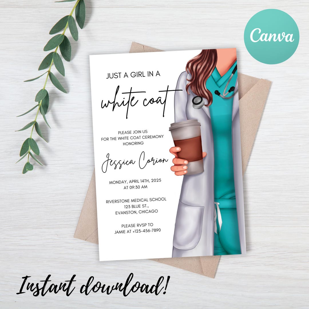 White Coat Ceremony Invitation Printable Digital White Coat Ceremony ...