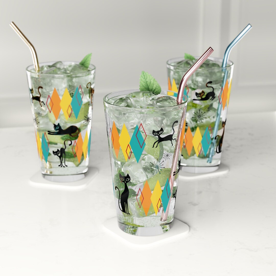 Atomic Cat Glass Retro Black Cat Drinking Glass Mid Century Modern ...