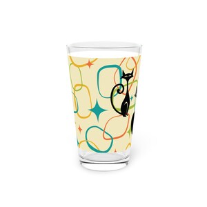 Atomic Cat Drinking Glasses Mid Century Modern 16oz Pint Glass MCM Cat ...