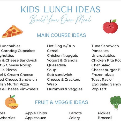 Kids Meal Planner Kids Lunch Ideas Printable School Lunch - Etsy