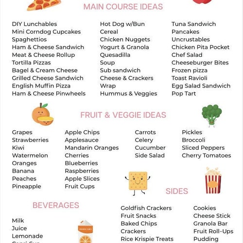 Kids Meal Planner Kids Lunch Ideas Printable School Lunch - Etsy UK