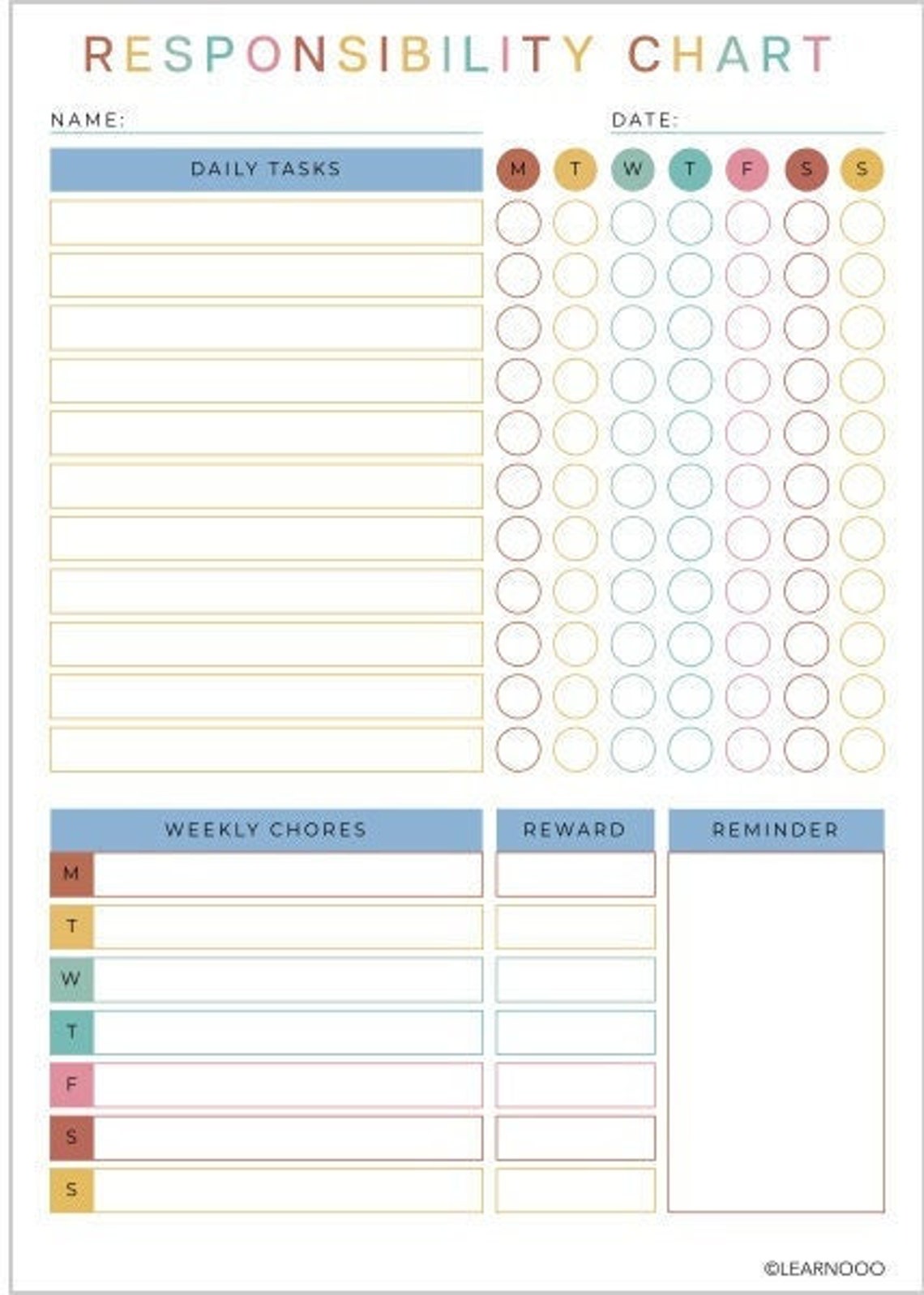 Kids Responsibility Chart Printable | Printable Chore Chart | Weekly ...