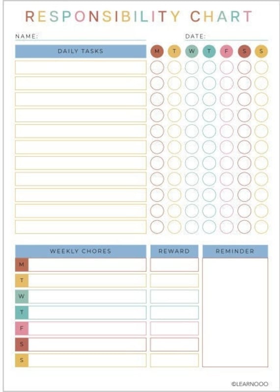 Kids Responsibility Chart Printable Printable Chore Chart | Etsy