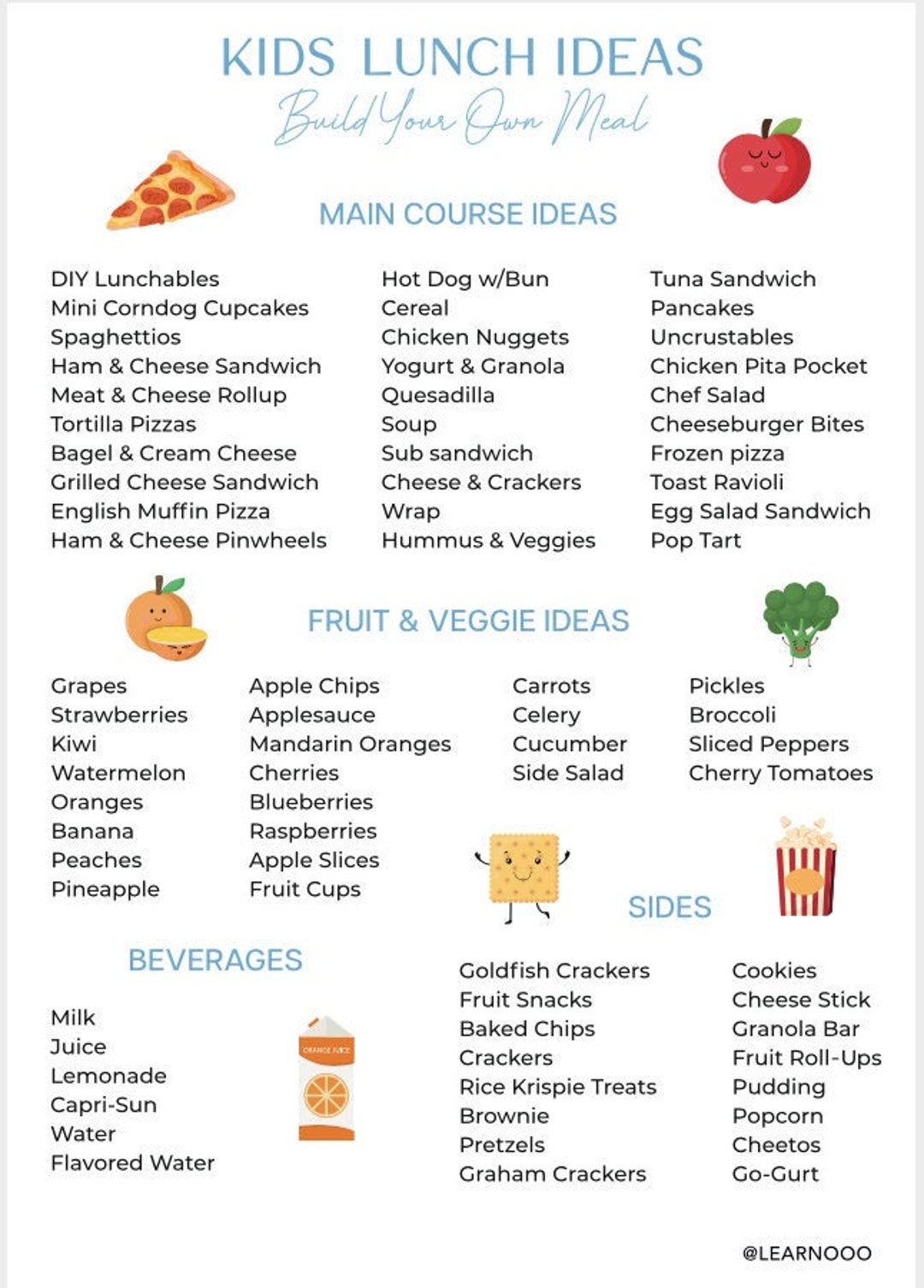 Kids Meal Planner | Kids Lunch Ideas Printable | School Lunch Meal ...