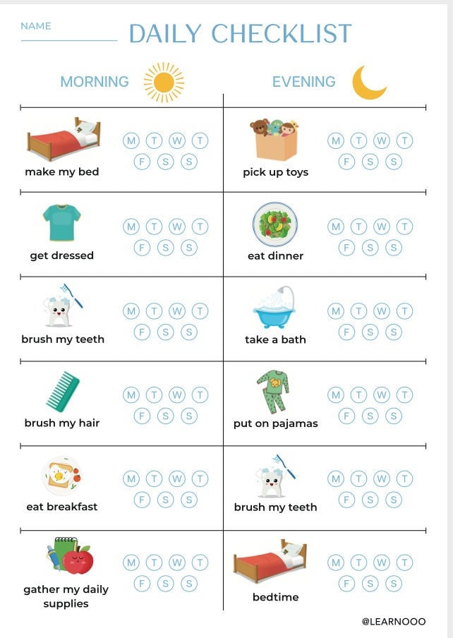 Chore Chart for Kids Printable Responsibility Chart Before School ...
