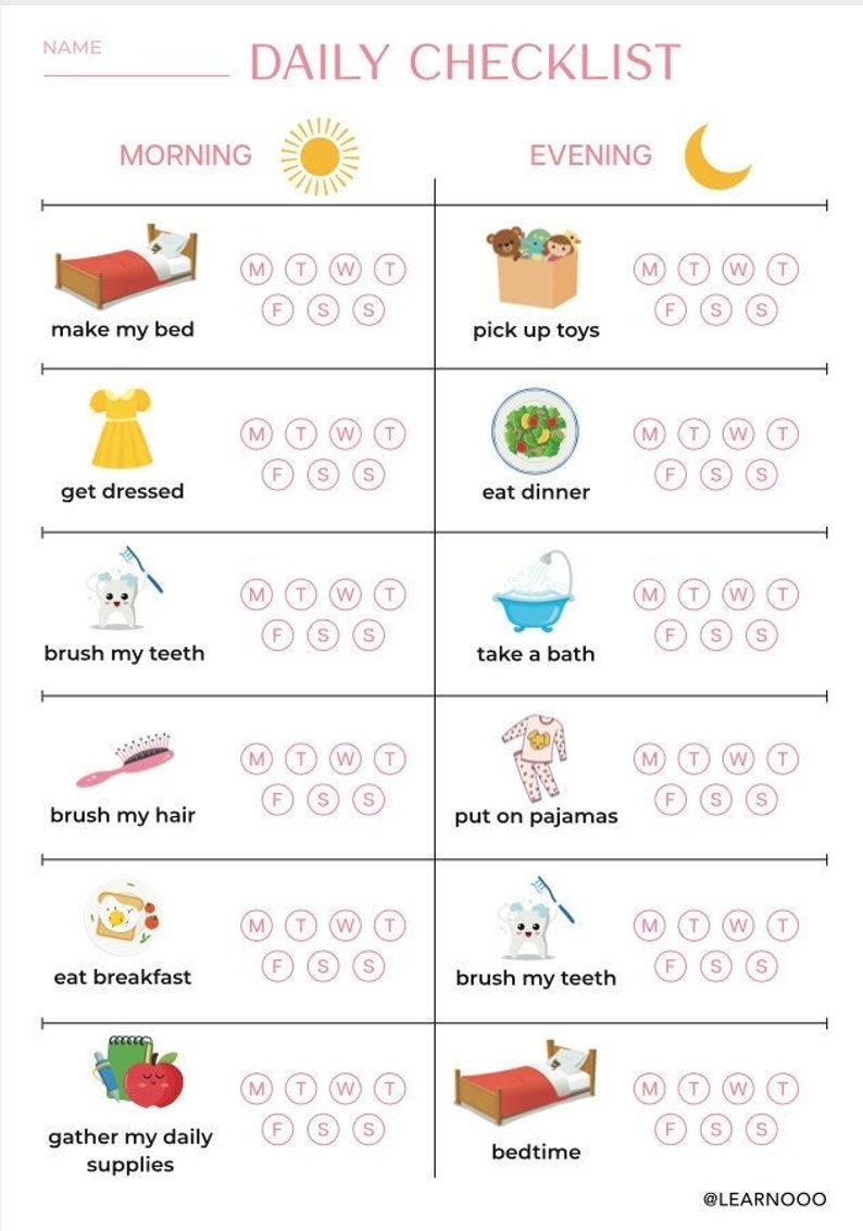 Chore Chart for Kids Printable Responsibility Chart Before School ...