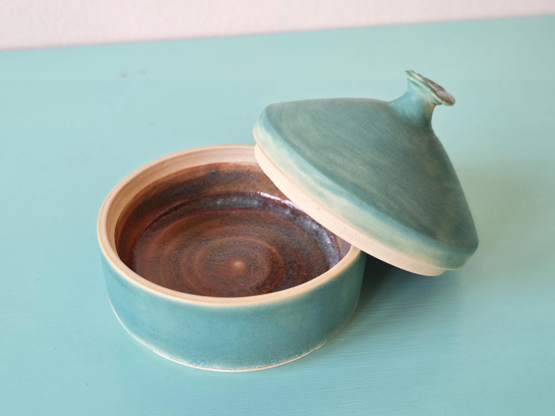 Ceramic Salt Cellar, Lidded Vessel, Matte Turquoise - Etsy