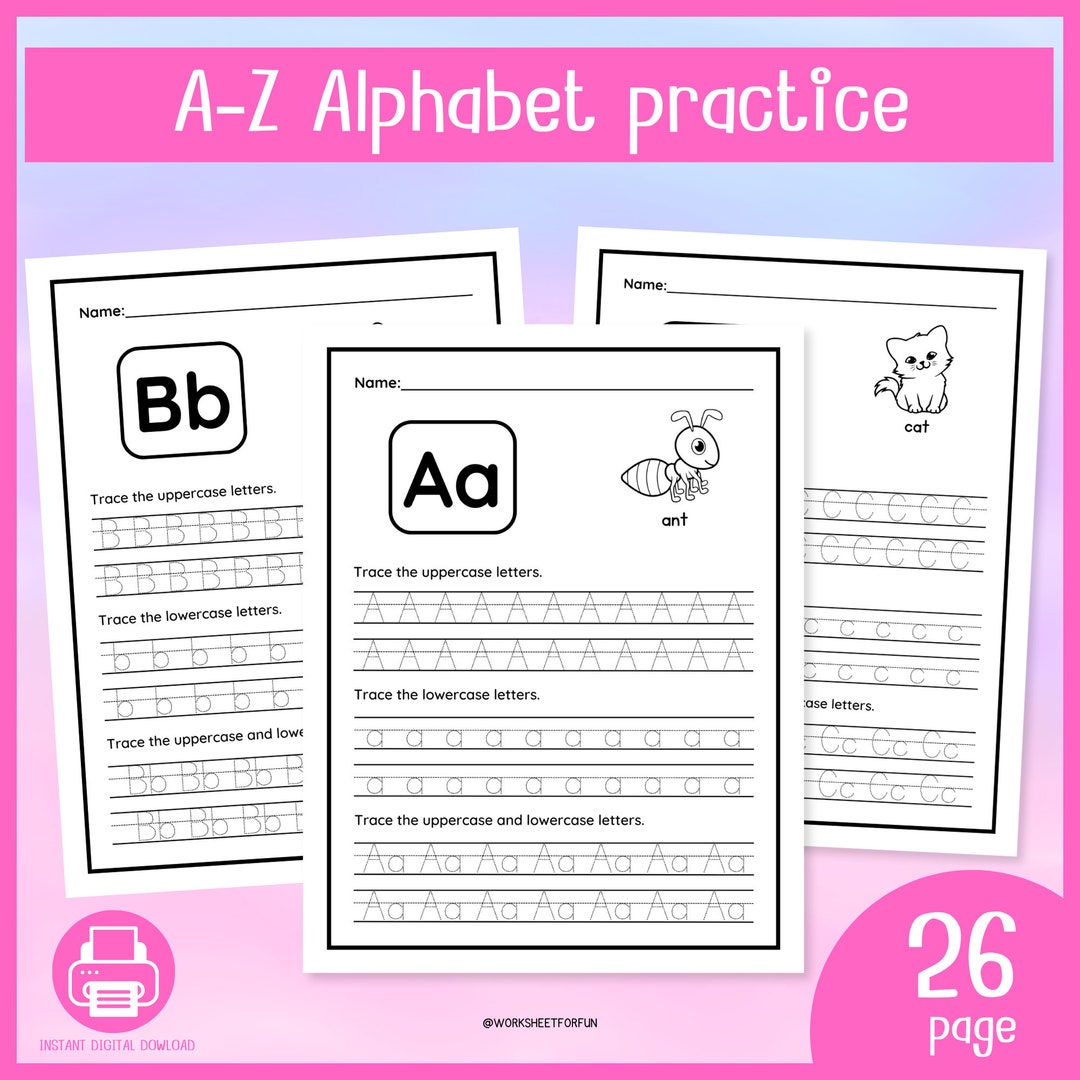 26 Uppercase - Lowercase Letter. Alphabet Tracing, Handwriting Practice ...