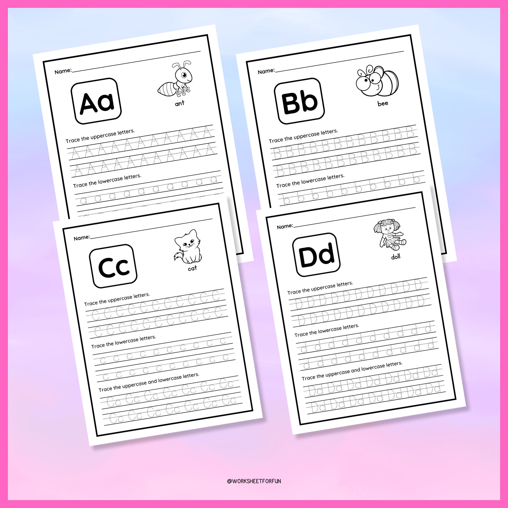 26 Uppercase Lowercase Letter. Alphabet Tracing, Handwriting Practice ...