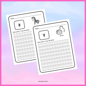 26 A-Z Lowercase Letter. Alphabet Tracing, Handwriting Practice ...